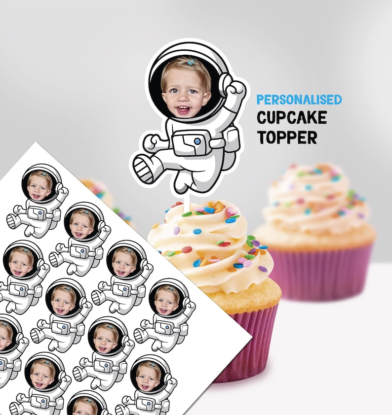 Astronaut Cupcake Topper, Space Birthday Cake Decor, Custom Cupcake ...
