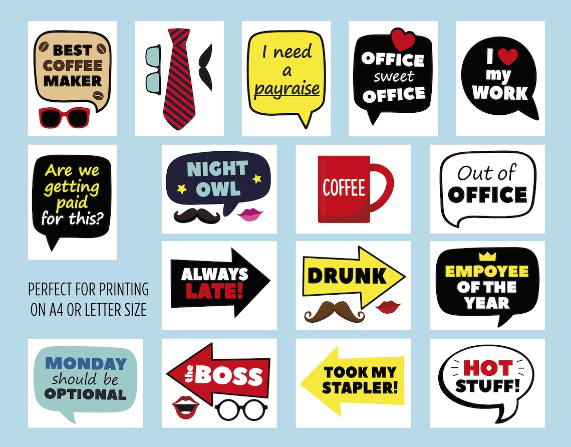 WORK Party Photo Props, Funny Quotes for Office Party, Photobooth ...