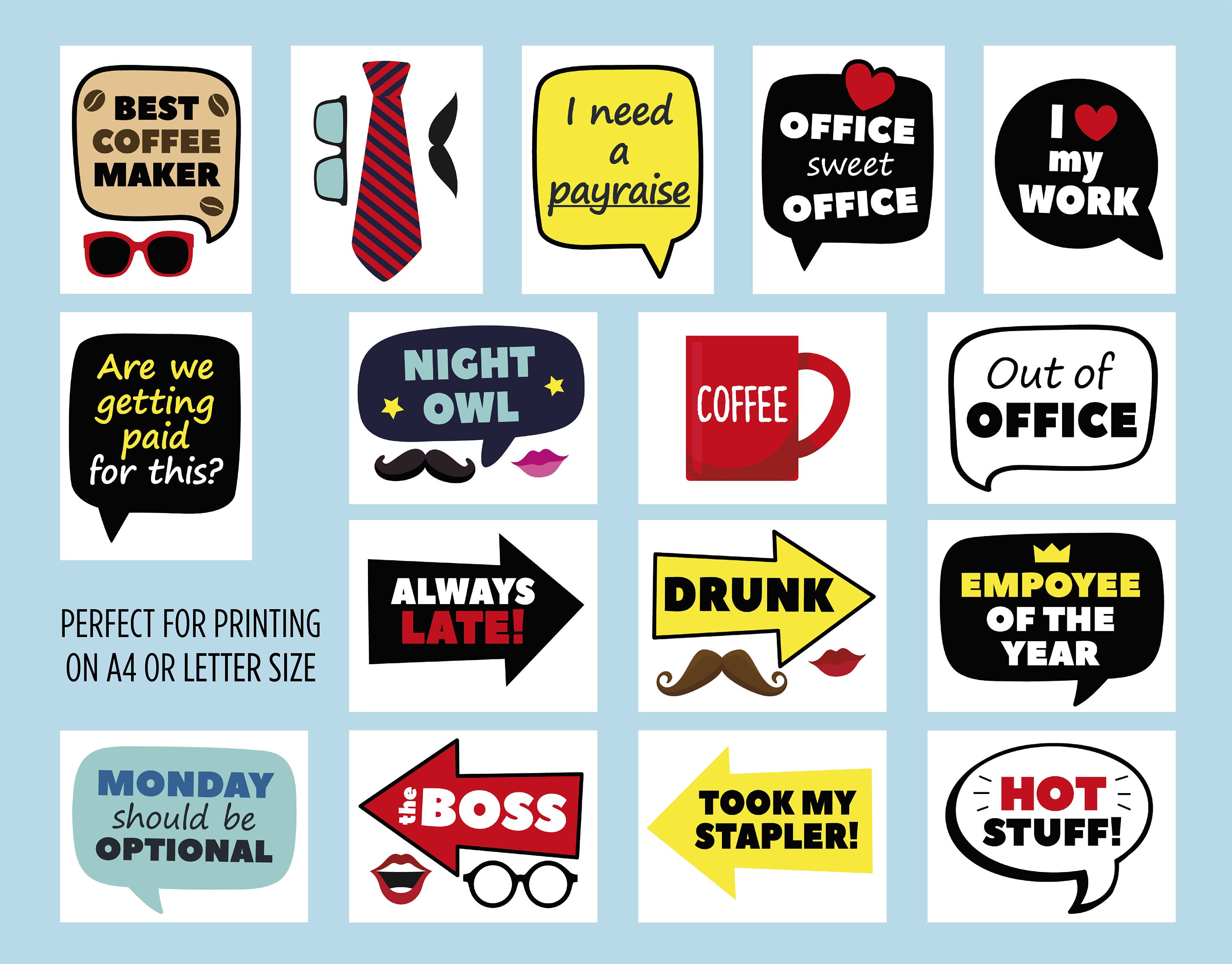 WORK Party Photo Props, Funny Quotes for Office Party, Photobooth ...