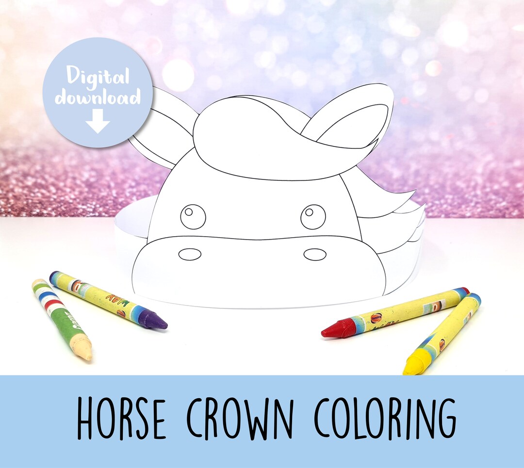 Coloring Horse Crown, Horse Paper Hat for Kids, Printable Birthday ...