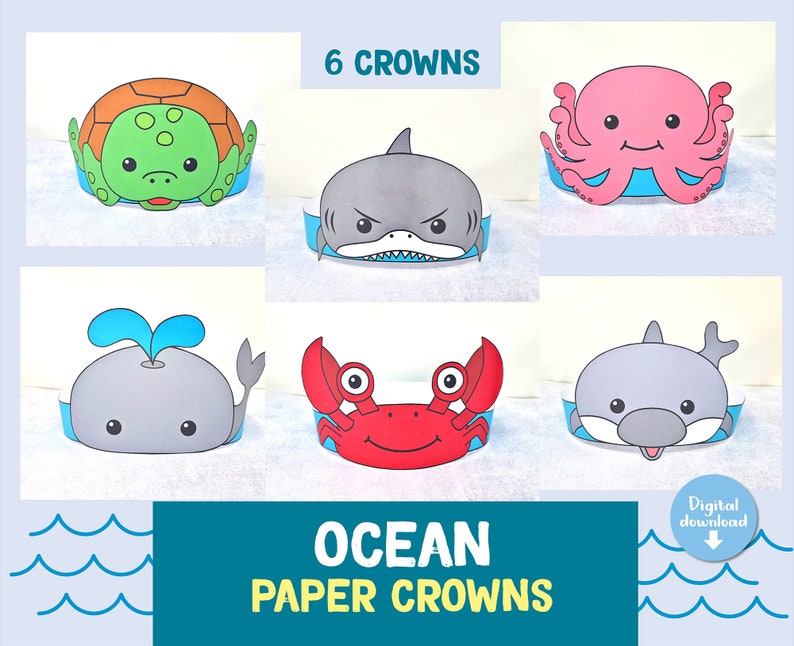 Ocean Animal Paper Crowns, Ocean Animal Crowns, Birthday Crown, Digital ...