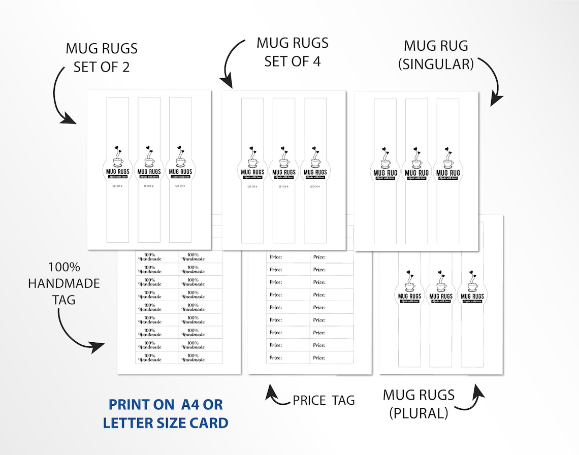 Printable Mug Rug Labels, Mug Rug Wrap Tags, Mug Rug Wraps, BUNDLE ...