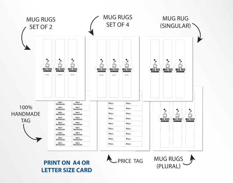 Printable Mug Rug Labels, Mug Rug Wrap Tags, Mug Rug Wraps, BUNDLE ...
