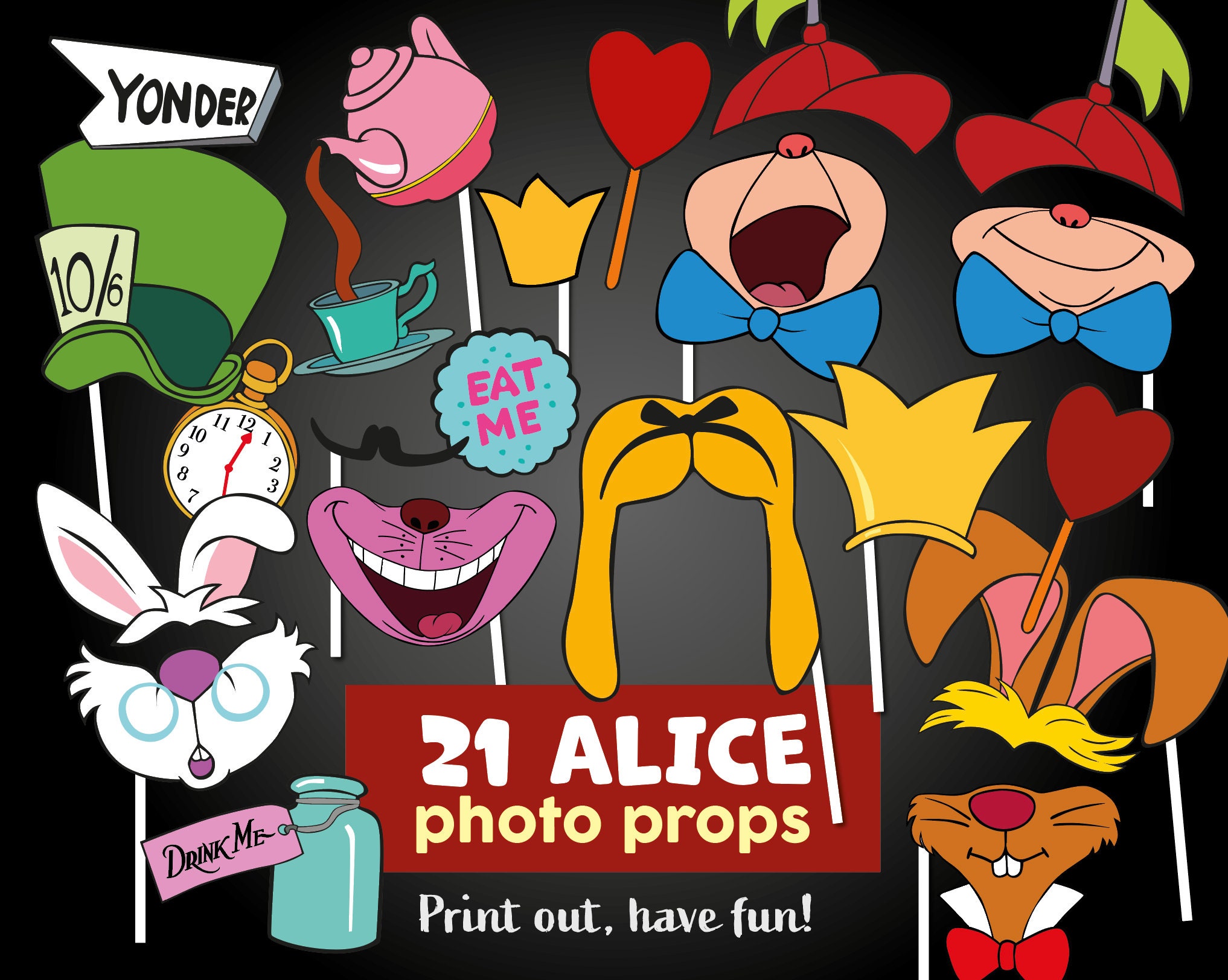 Alice Birthday, Alice in Wonderland Inspired Photo Props, Masks ...