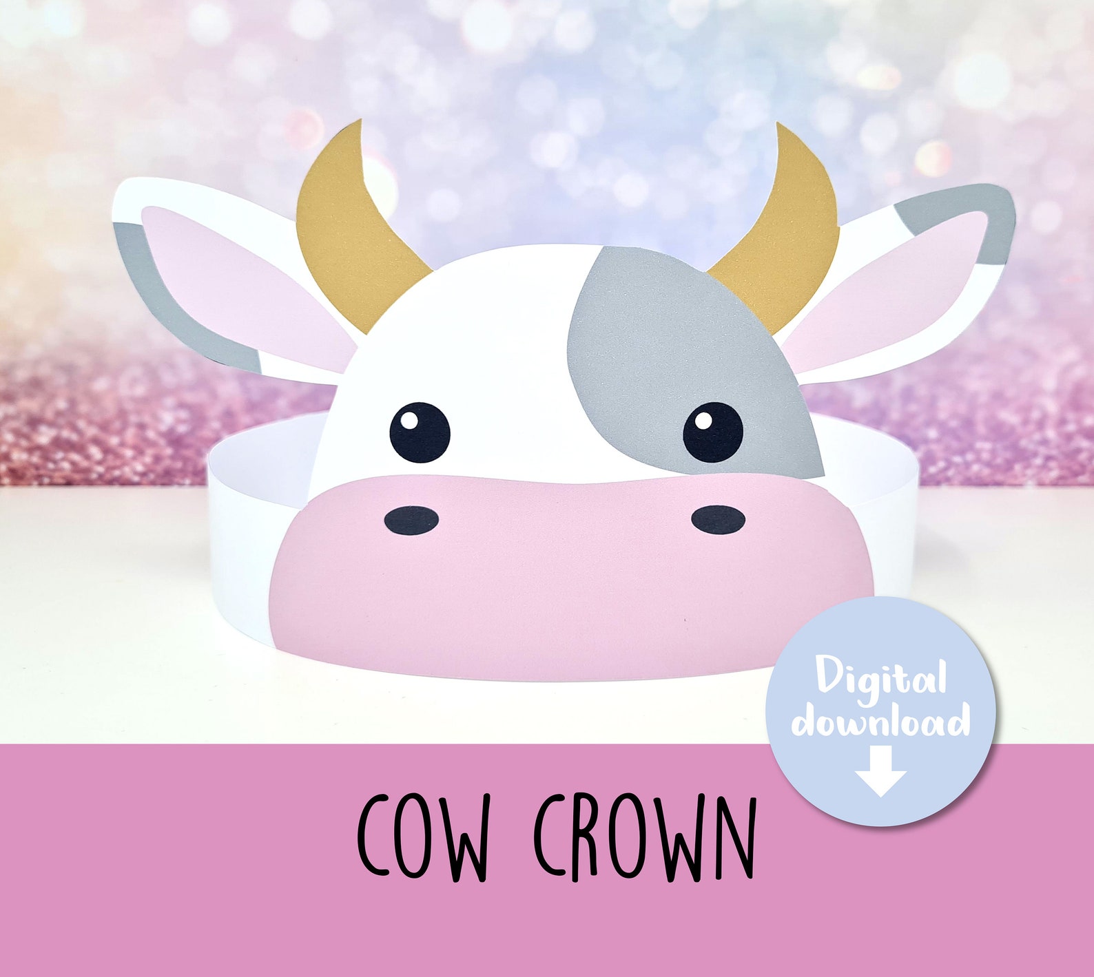 Cow Crown, Cow Paper Hat for Kids, Printable Birthday Crown, Party ...