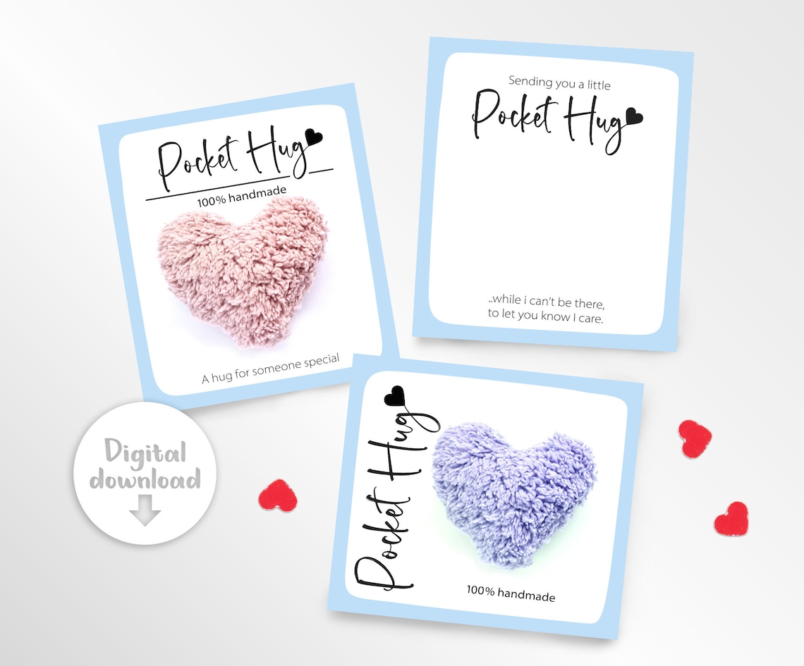 Printable Pocket Hug Cards, Pocket Hug Holder, Pocket Hug Backing Card ...