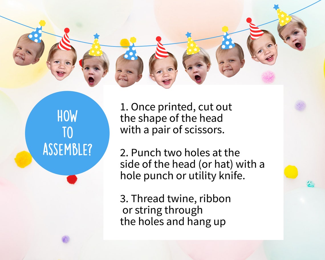 Baby Face Garland, Custom Birthday Banner, Personalised Face Banner ...