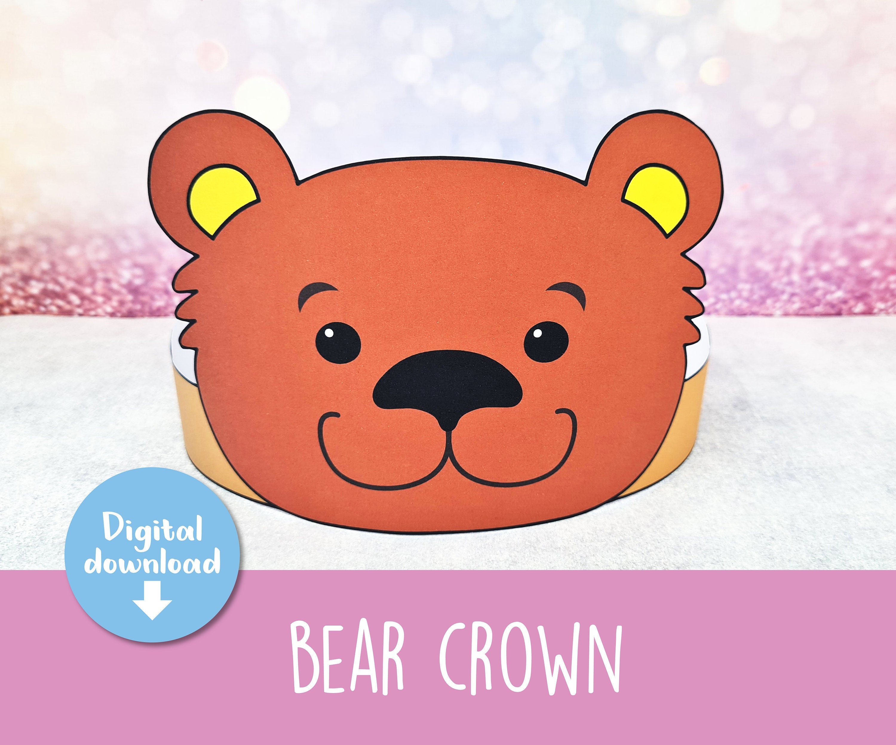 Printable Bear Crown, Bear Birthday Hat for Kids, Woodland Headband ...