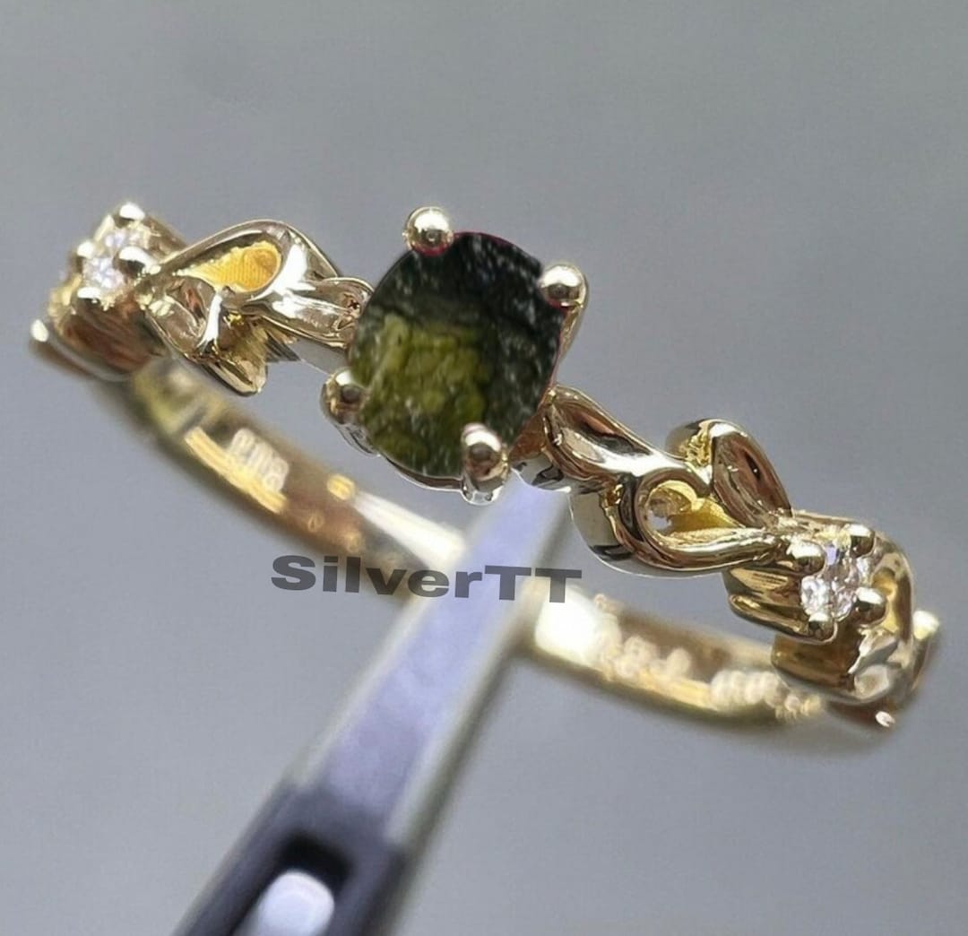 Genuine Moldavite ,moldavite Ring, Natural Moldavite Ring, Sterling ...