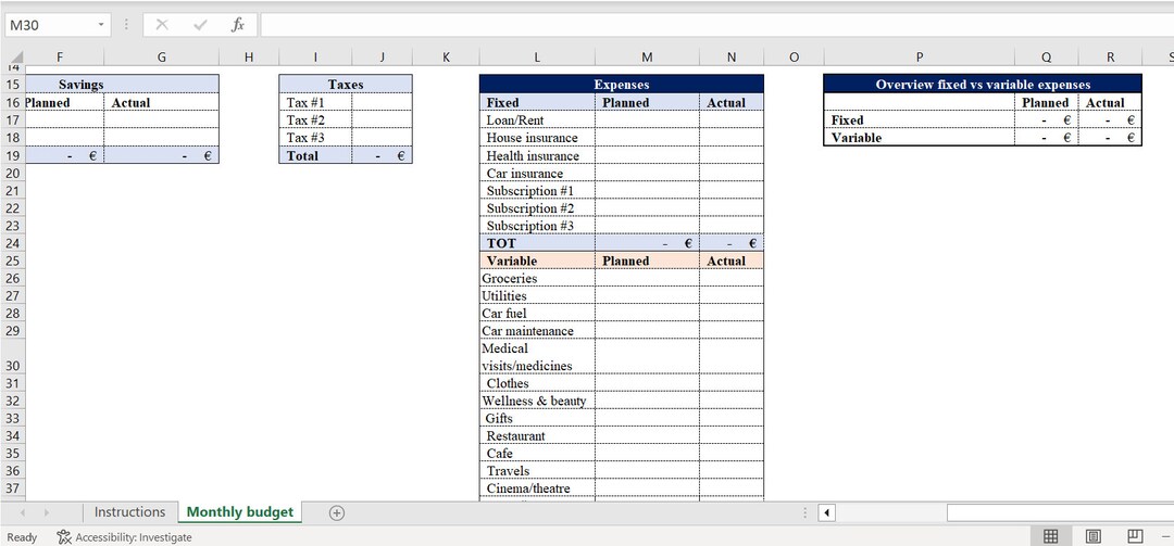 Monthly Budget With Fixed and Variable Expenses - Etsy