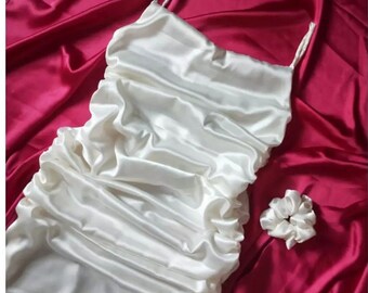 White Ruched Corset Satin Mini Dress - Etsy