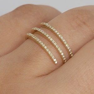 14k Gold Triple Wrap Ring / Round Cut Lab Grown Eco Friendly Diamond ...