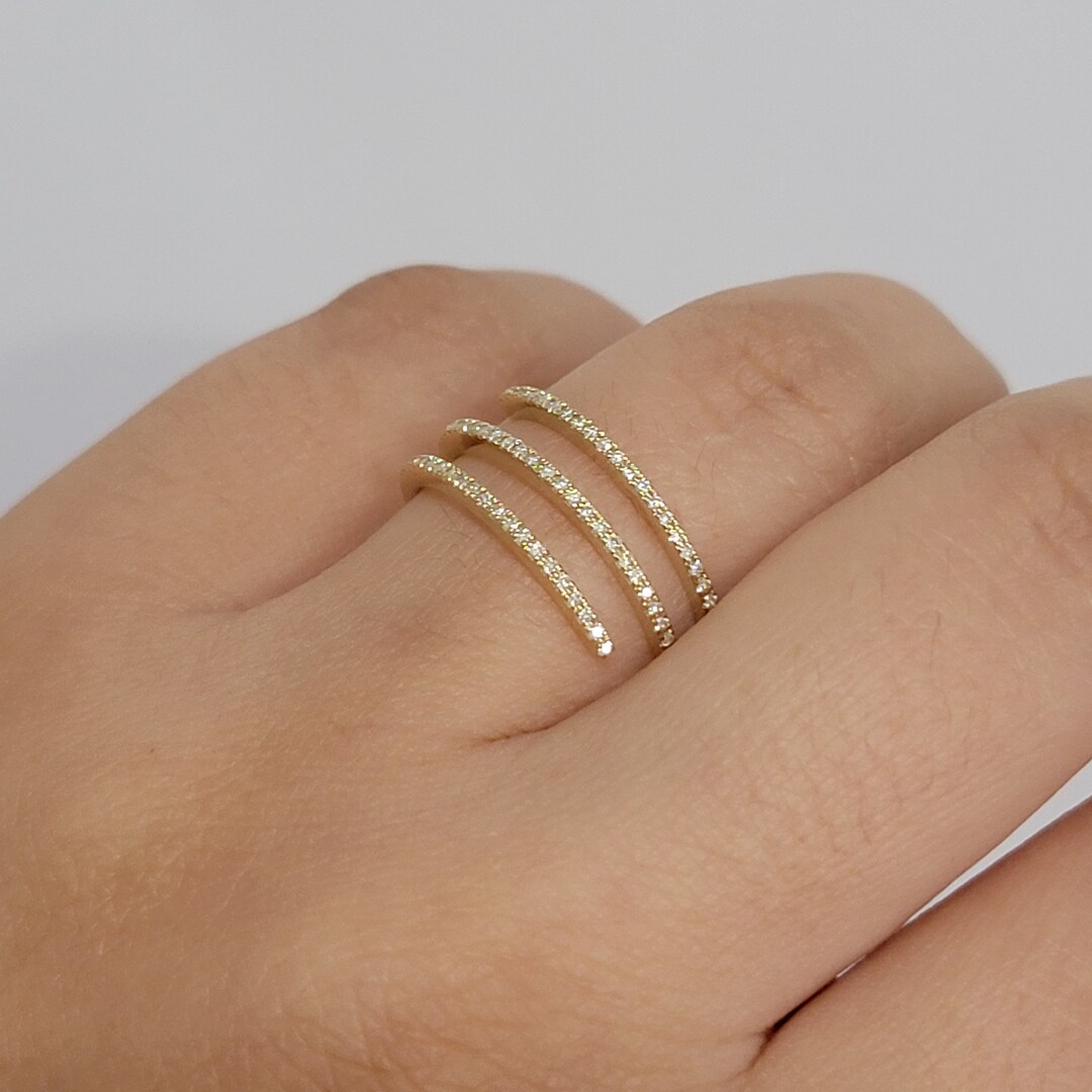 14k Gold Triple Wrap Ring / Round Cut Lab Grown Eco Friendly Diamond ...