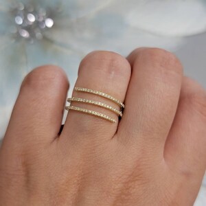 14k Gold Triple Wrap Ring / Round Cut Lab Grown Eco Friendly Diamond ...
