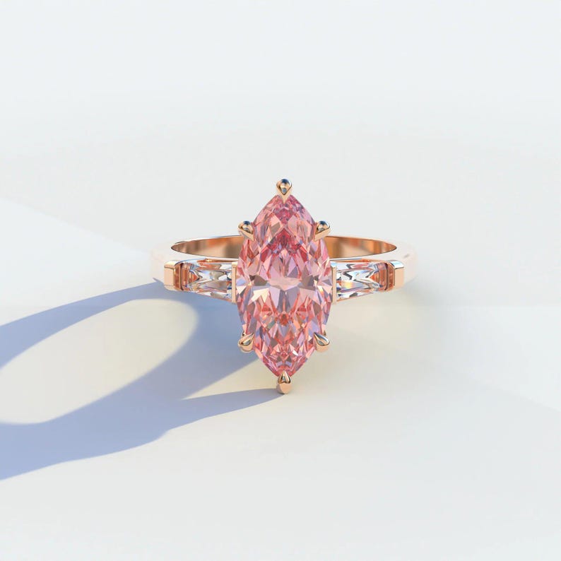 1.5 CT Marquise Cut Pink Lab Grown Diamond Ring, Fancy Pink Lab Created ...