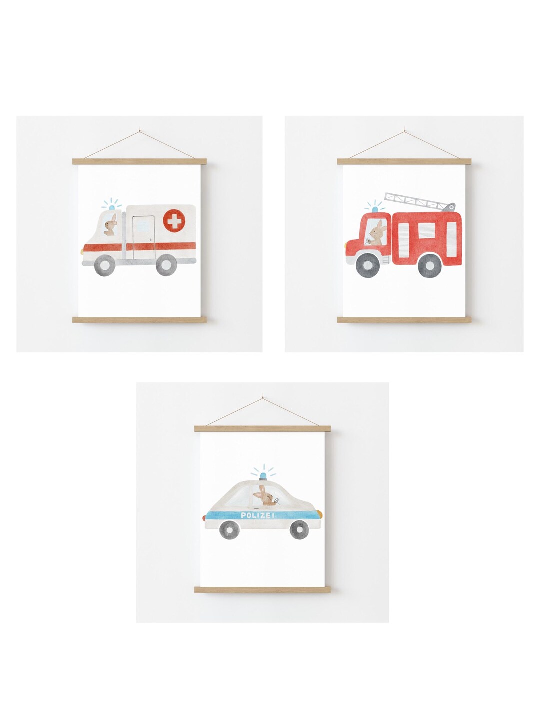 Hand-painted Children's Room Posters – Fire Engine, Police Car ...