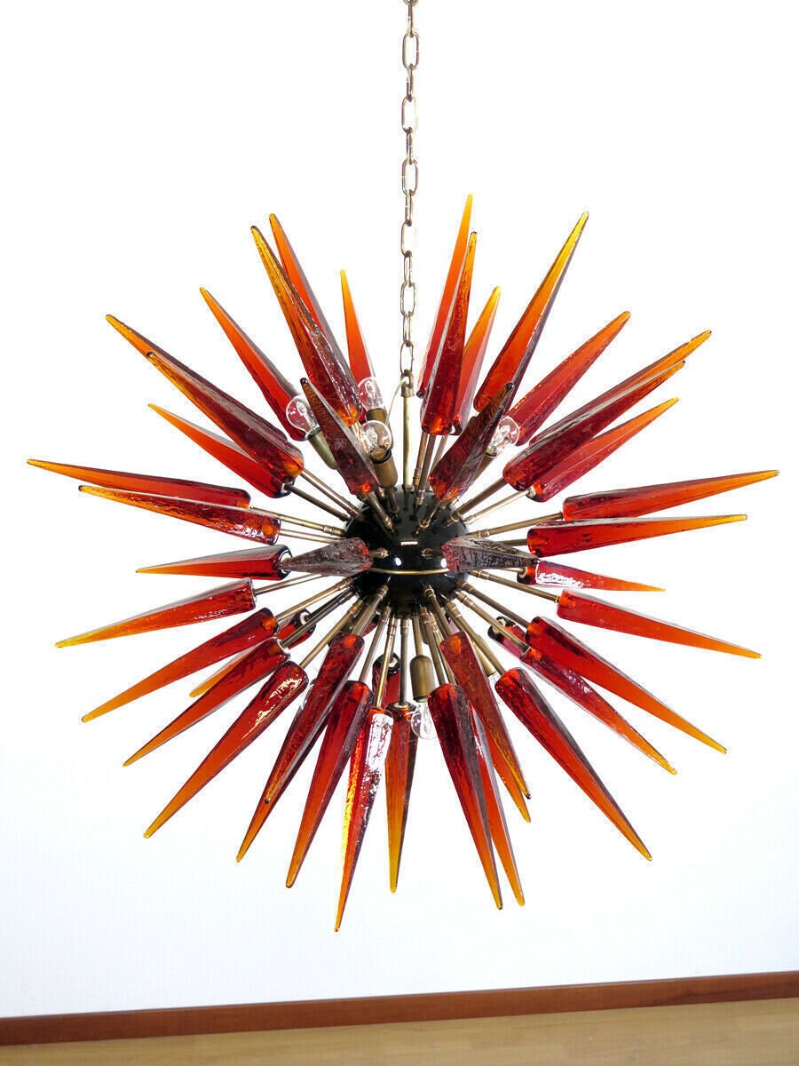 Mid Century Maroon Glass Spikes Sputnik Italian Ceiling Handmade ...