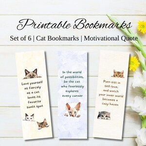 Printable Cat Peeking Bookmarks, Set of 6, Motivational Quote Bookmarks ...