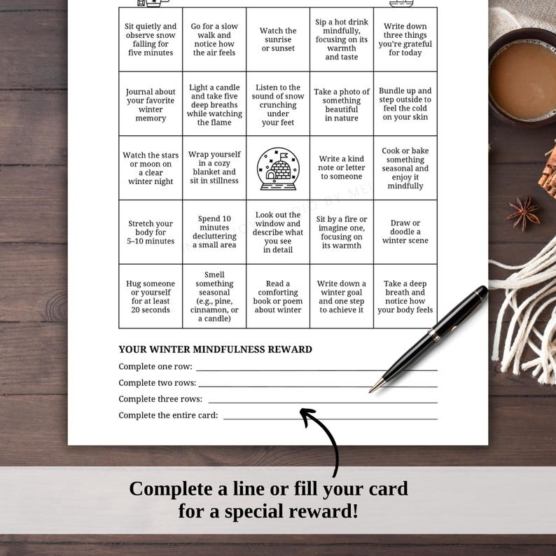 Printable Winter Mindfulness Bingo Challenge, Self Care Activity ...
