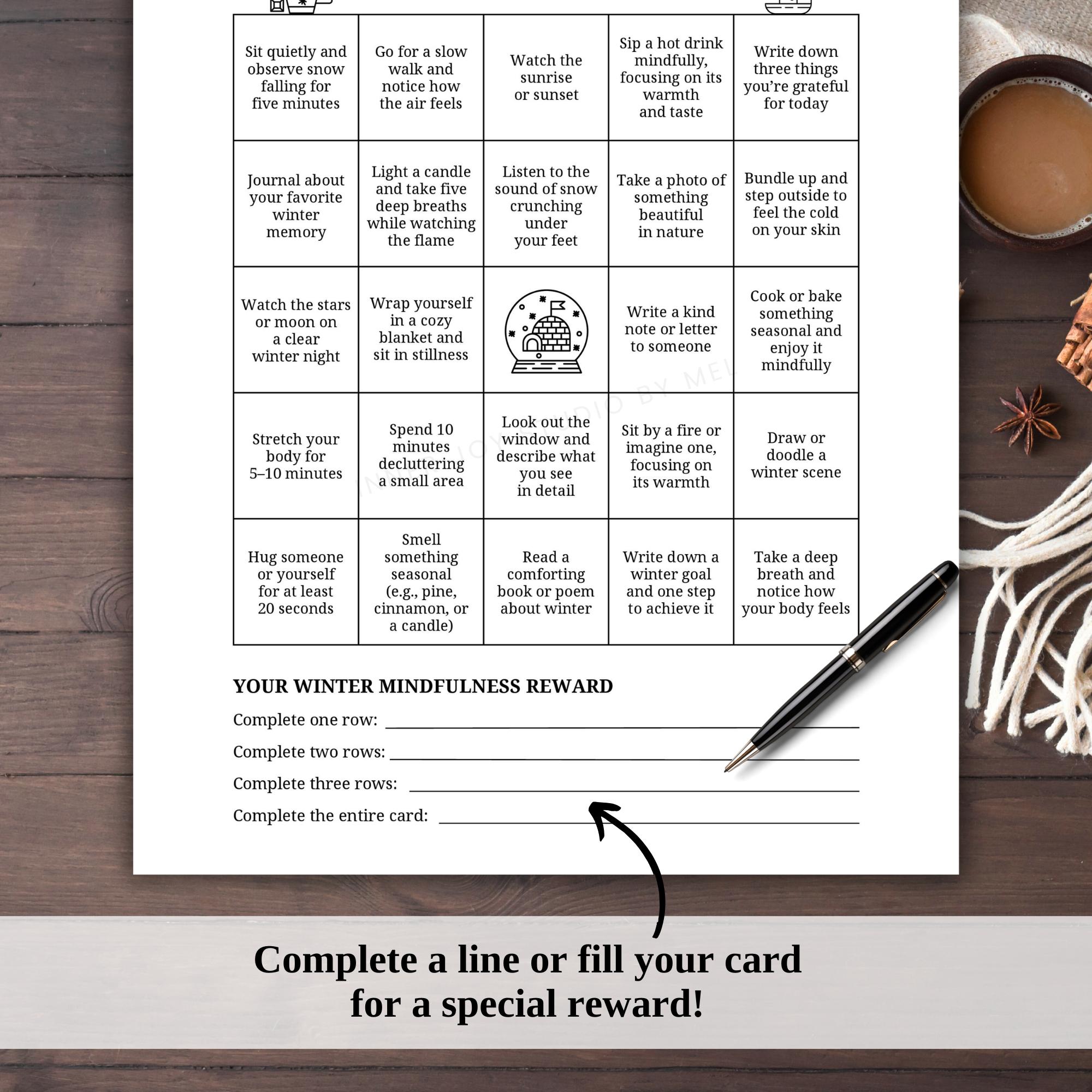 Printable Winter Mindfulness Bingo Challenge, Self Care Activity ...