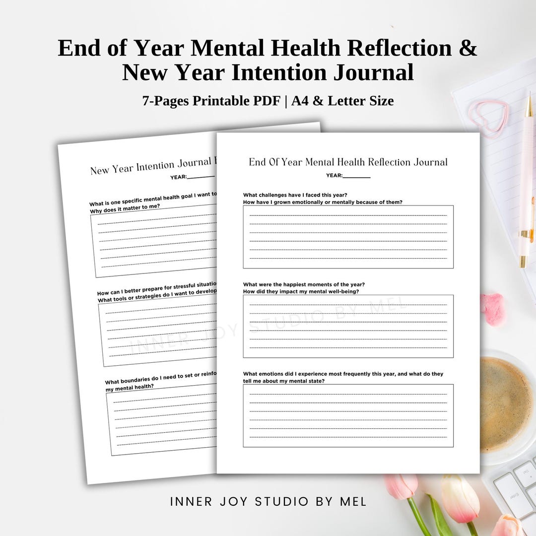 Printable End of Year Mental Health Reflection Journal, New Year ...