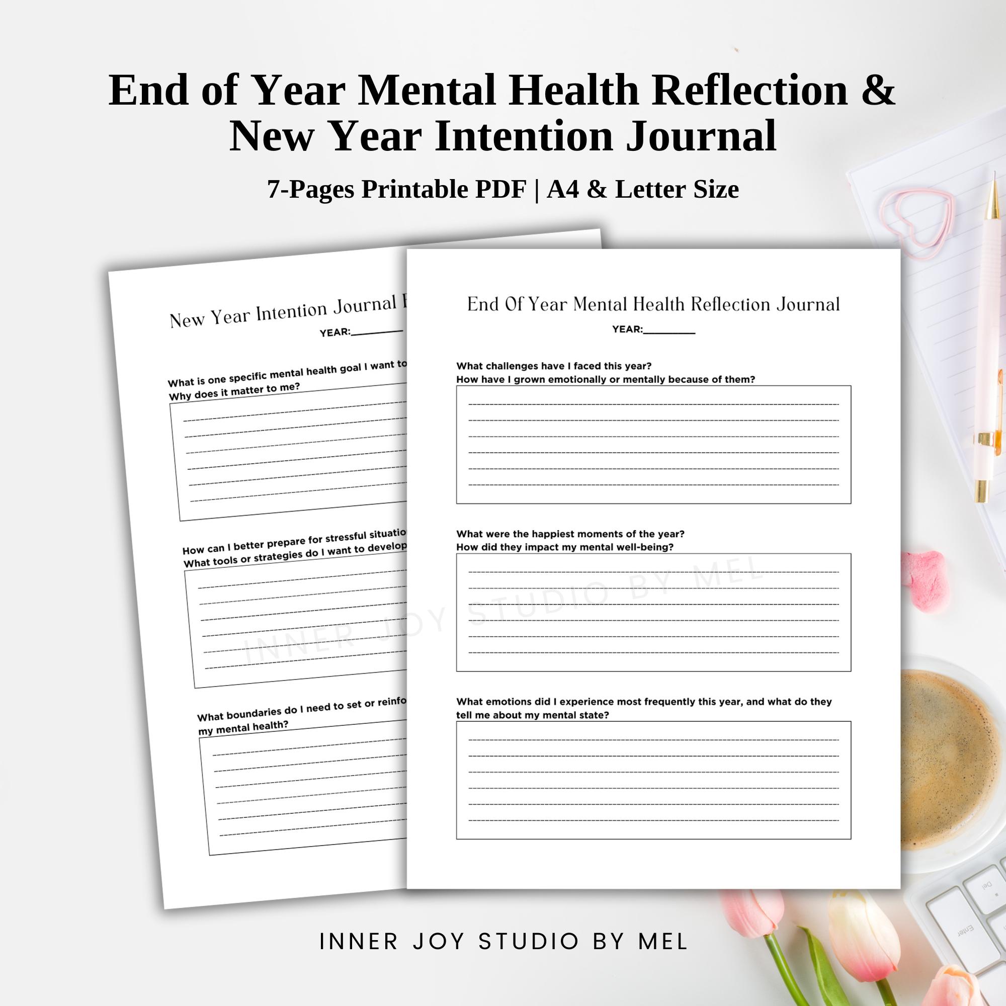 Printable End of Year Mental Health Reflection Journal, New Year ...
