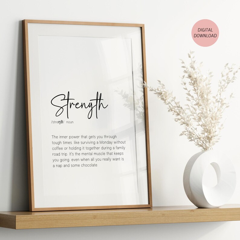 Strength Definition, Printable Funny Wall Art, Motivational Poster for ...