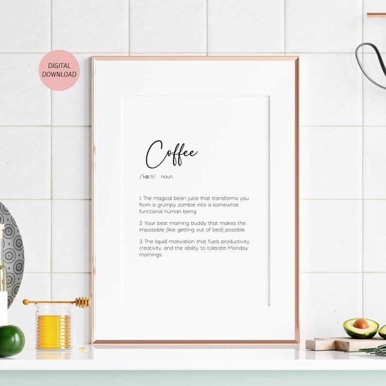 Coffee Definition Print, Funny Printable Wall Art, Kitchen Art Poster ...