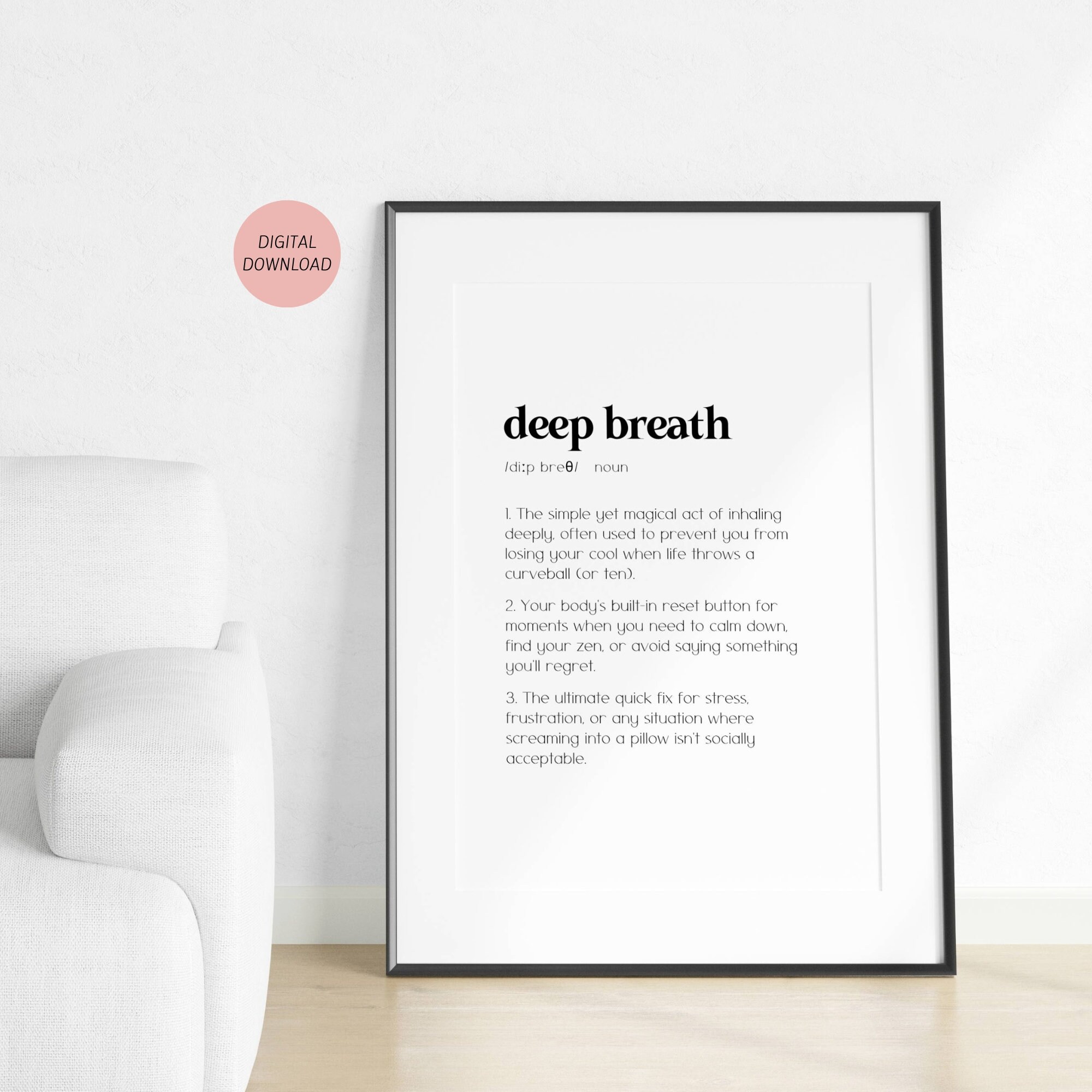Deep Breath Definition Print, Funny Printable Wall Art for Mental ...