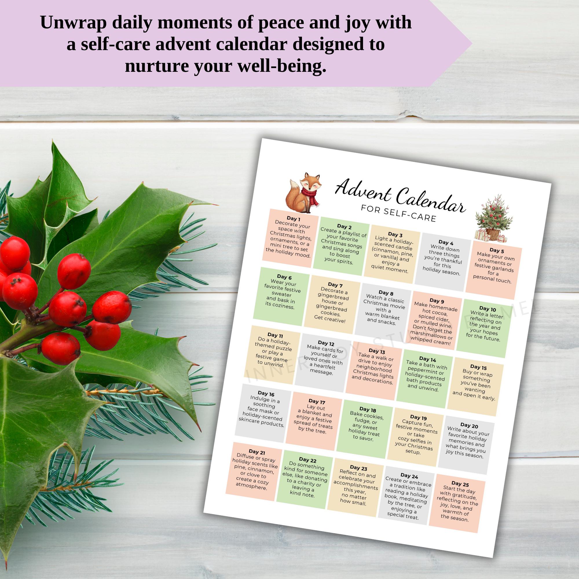 Printable Self Care Advent Calendar, Christmas Activity, Christmas ...