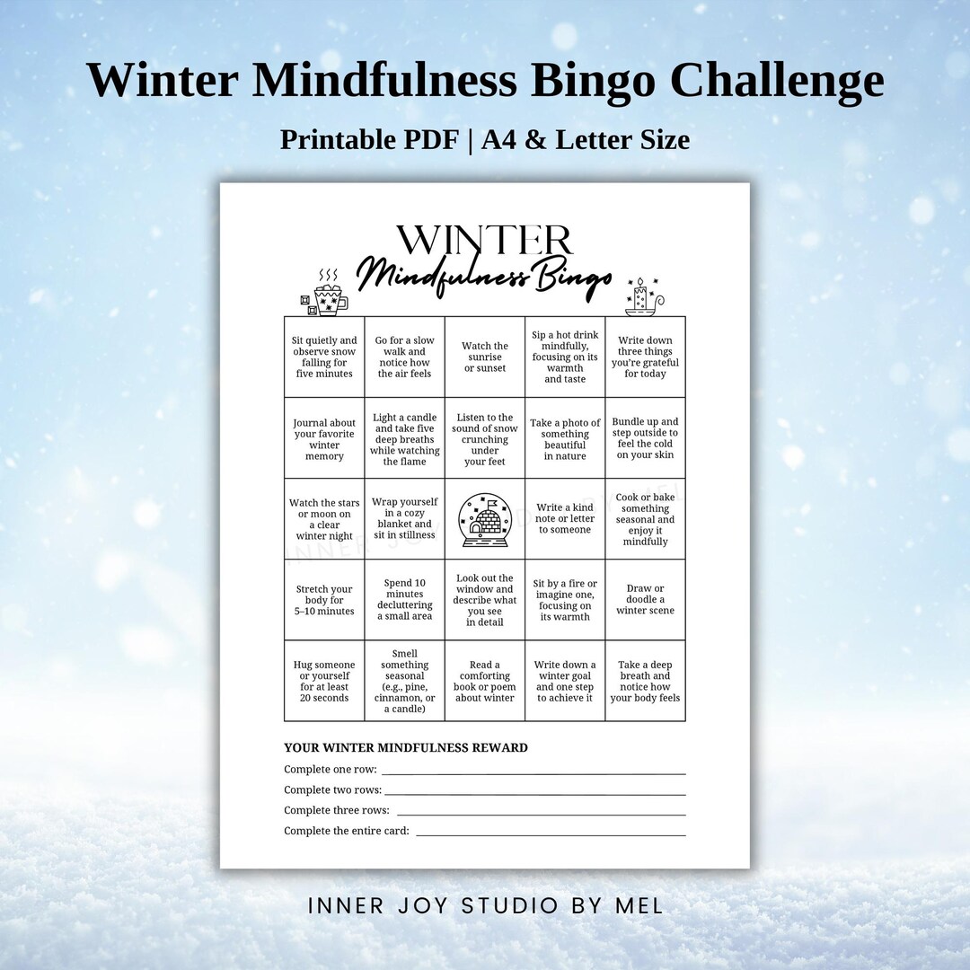 Printable Winter Mindfulness Bingo Challenge, Self Care Activity ...