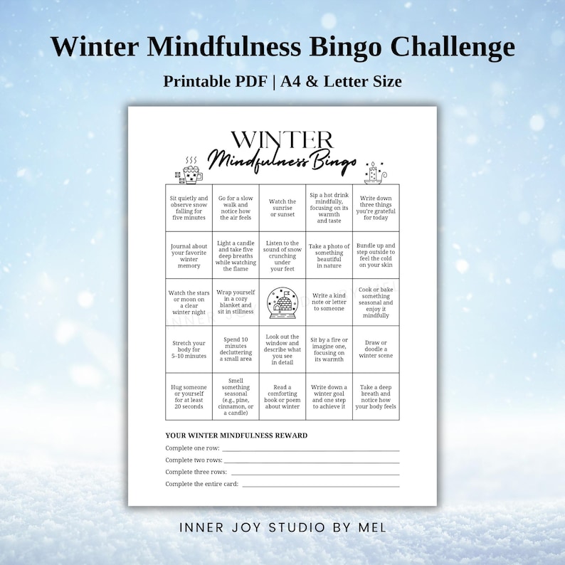 Printable Winter Mindfulness Bingo Challenge, Self Care Activity ...