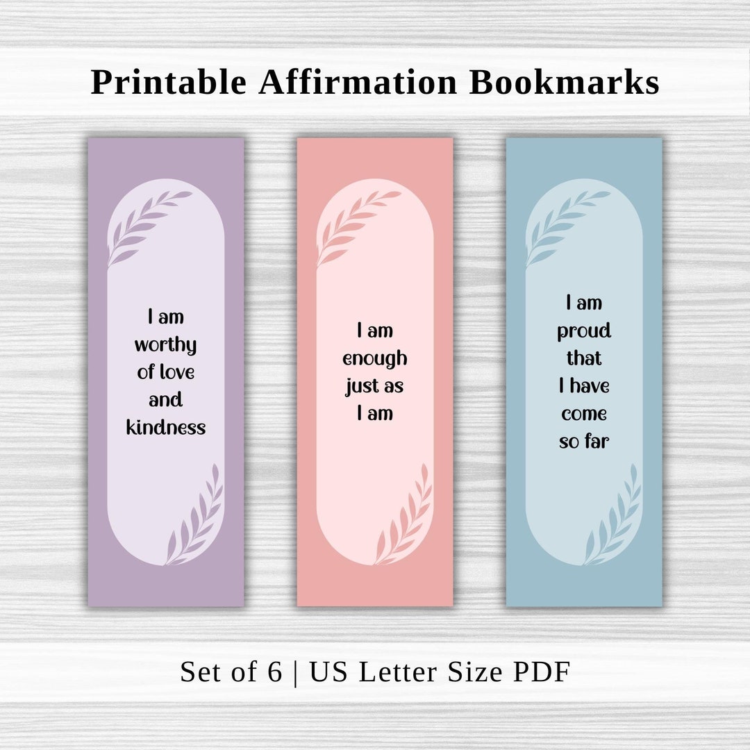 Printable Positive Affirmation Bookmarks, Cute Bookmarks for Self Love ...