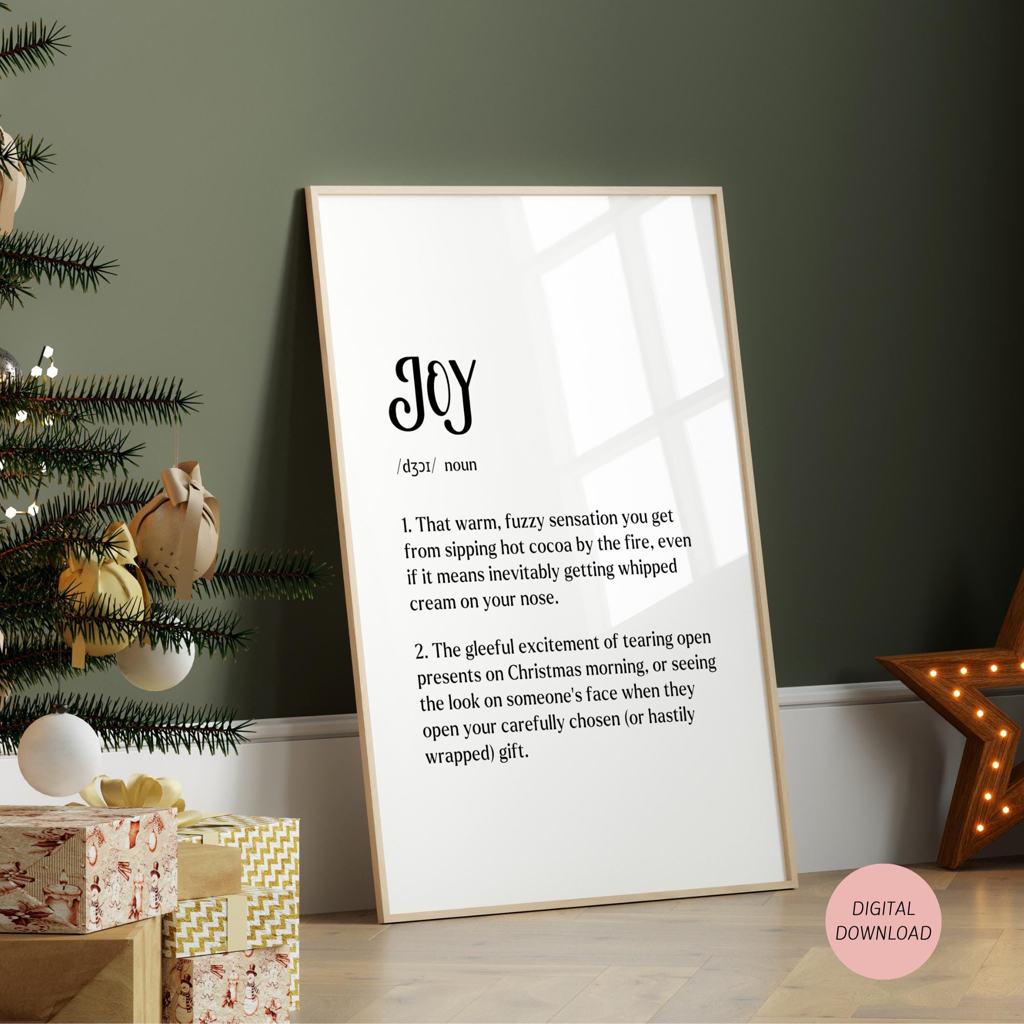 Joy Definition Print, Funny Printable Christmas Wall Art, Retro ...
