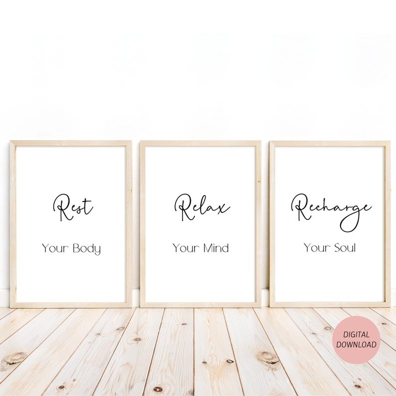 Rest Relax Recharge, Set of 3 Printable Inspirational Wall Art, Mental ...