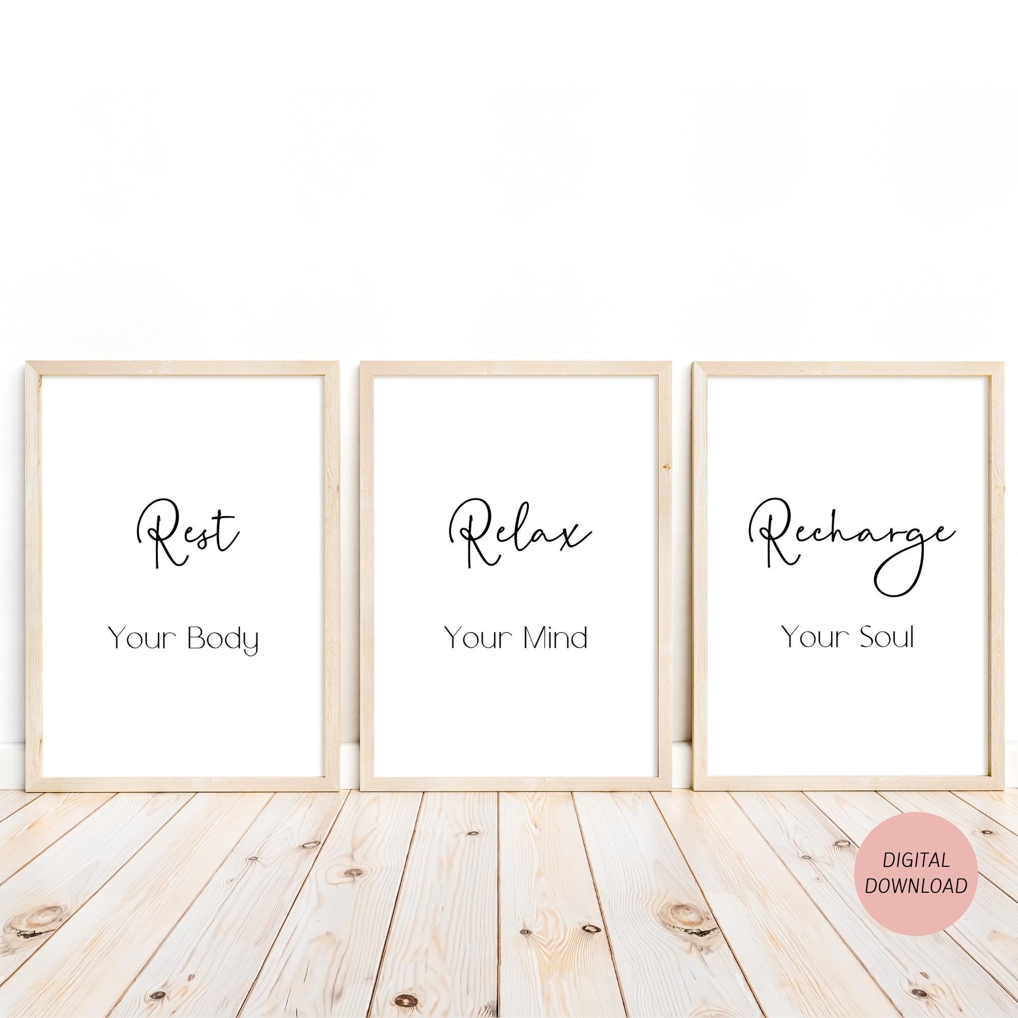 Rest Relax Recharge, Set of 3 Printable Inspirational Wall Art, Mental ...