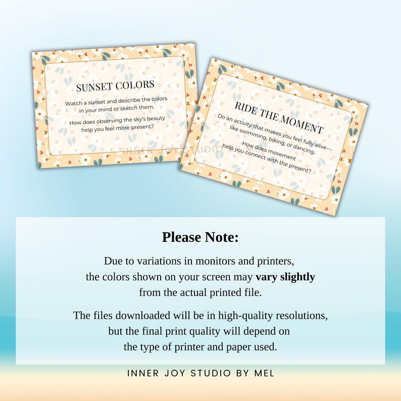 Printable Summer Mindfulness Prompt Card, Self Care Activity, Mental ...