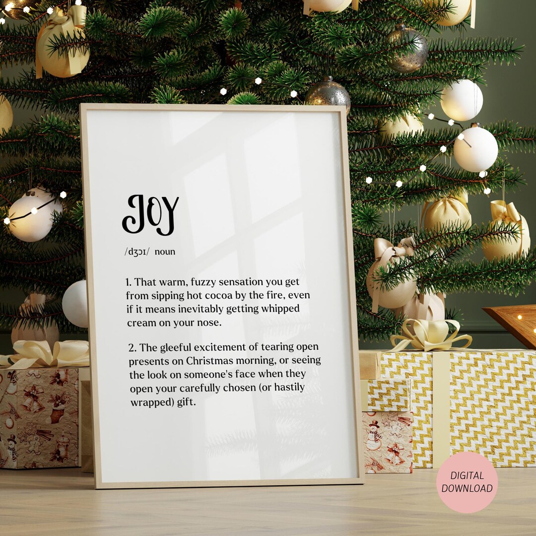 Joy Definition Print, Funny Printable Christmas Wall Art, Retro ...