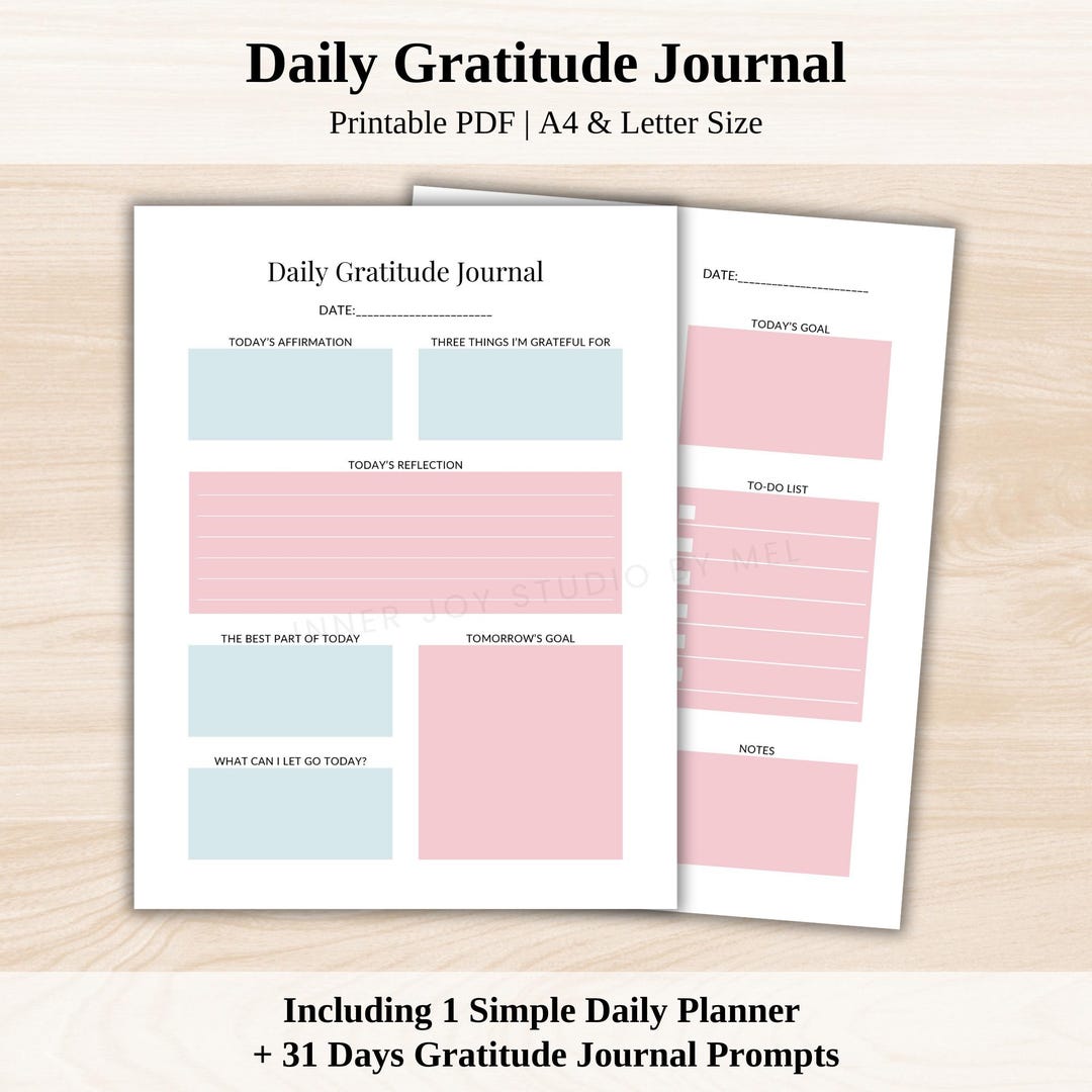 Printable Daily Gratitude Journal for Mindfulness, Self Care Worksheet ...