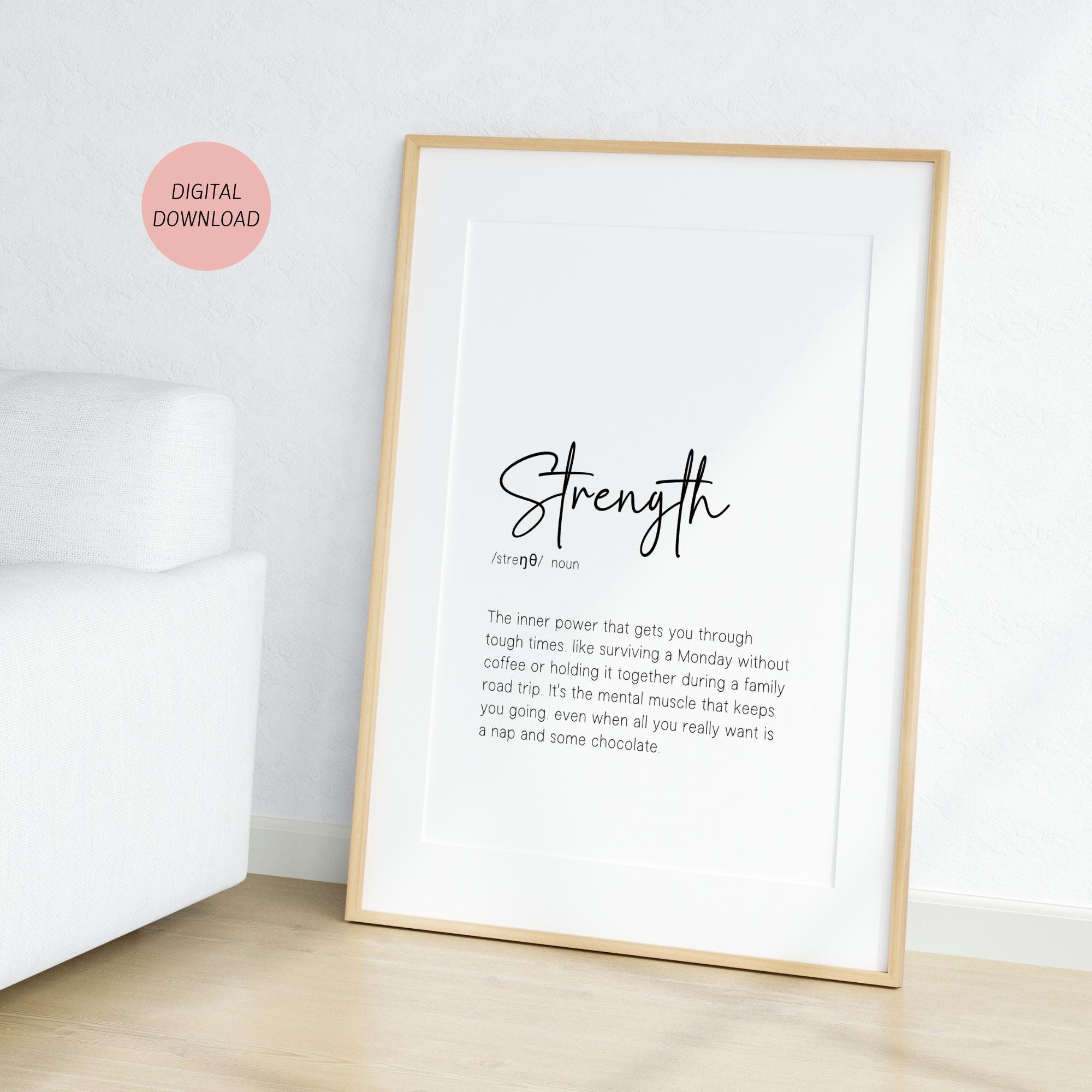 Strength Definition, Printable Funny Wall Art, Motivational Poster for ...