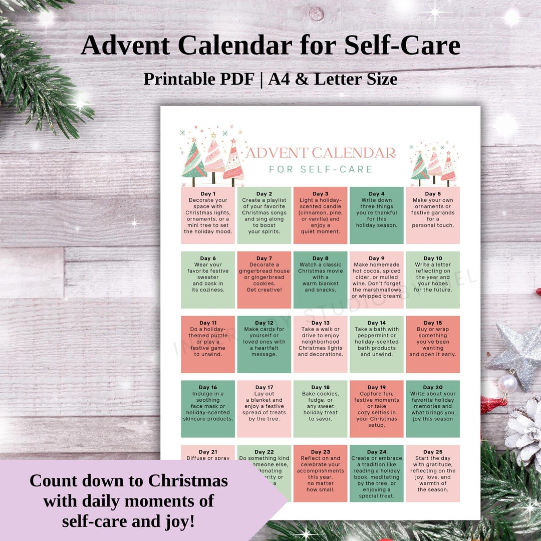 Printable Self Care Advent Calendar, Christmas Activity, Christmas ...