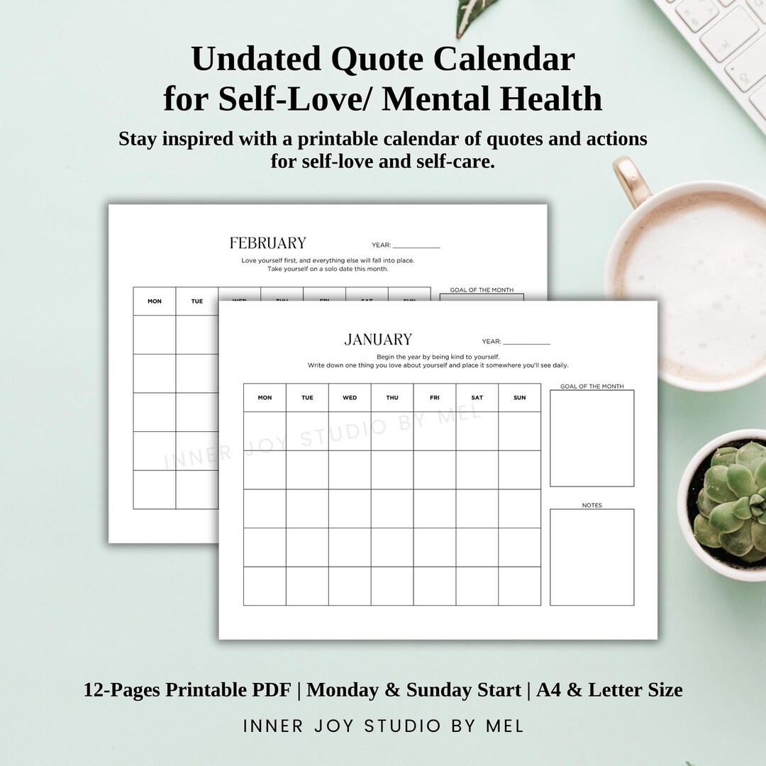 Printable Blank 12 Month Quote Calendar, Undated Monthly Planner ...
