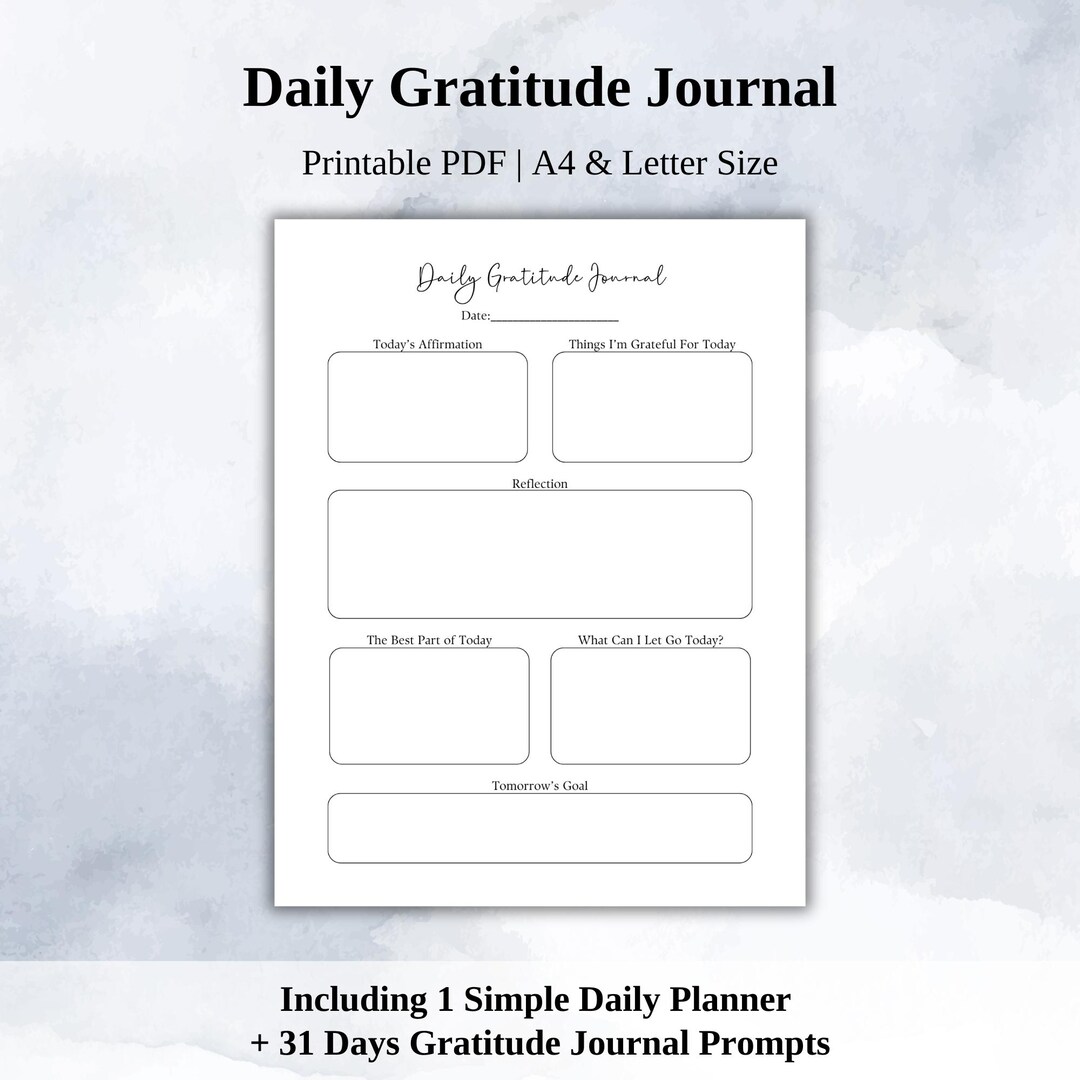 Printable Daily Gratitude Journal for Mindfulness, Self Care Planner ...