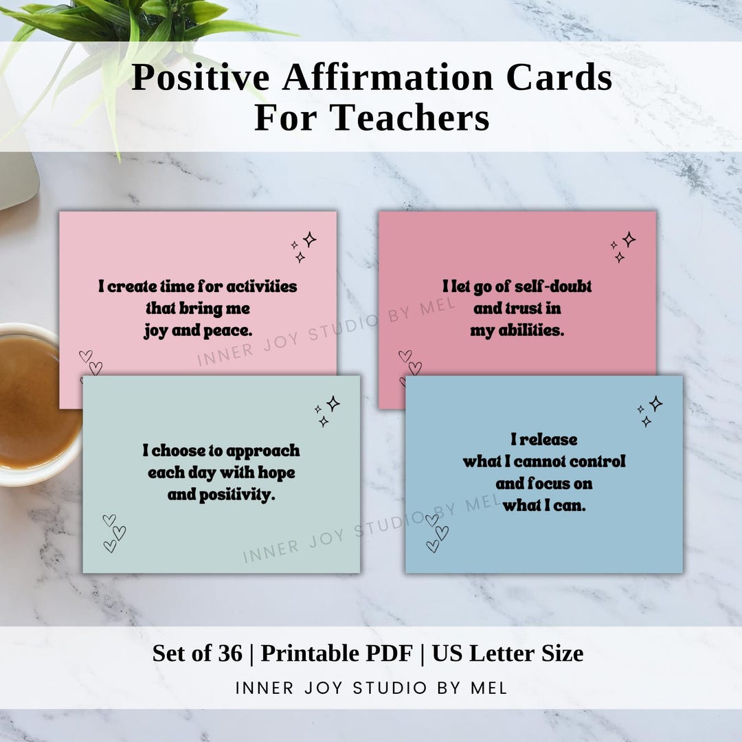Printable Positive Affirmation Cards for Teachers, New Teacher Gift ...
