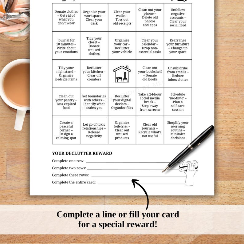 Printable Declutter Bingo Challenge for Mental Health, Cleaning ...