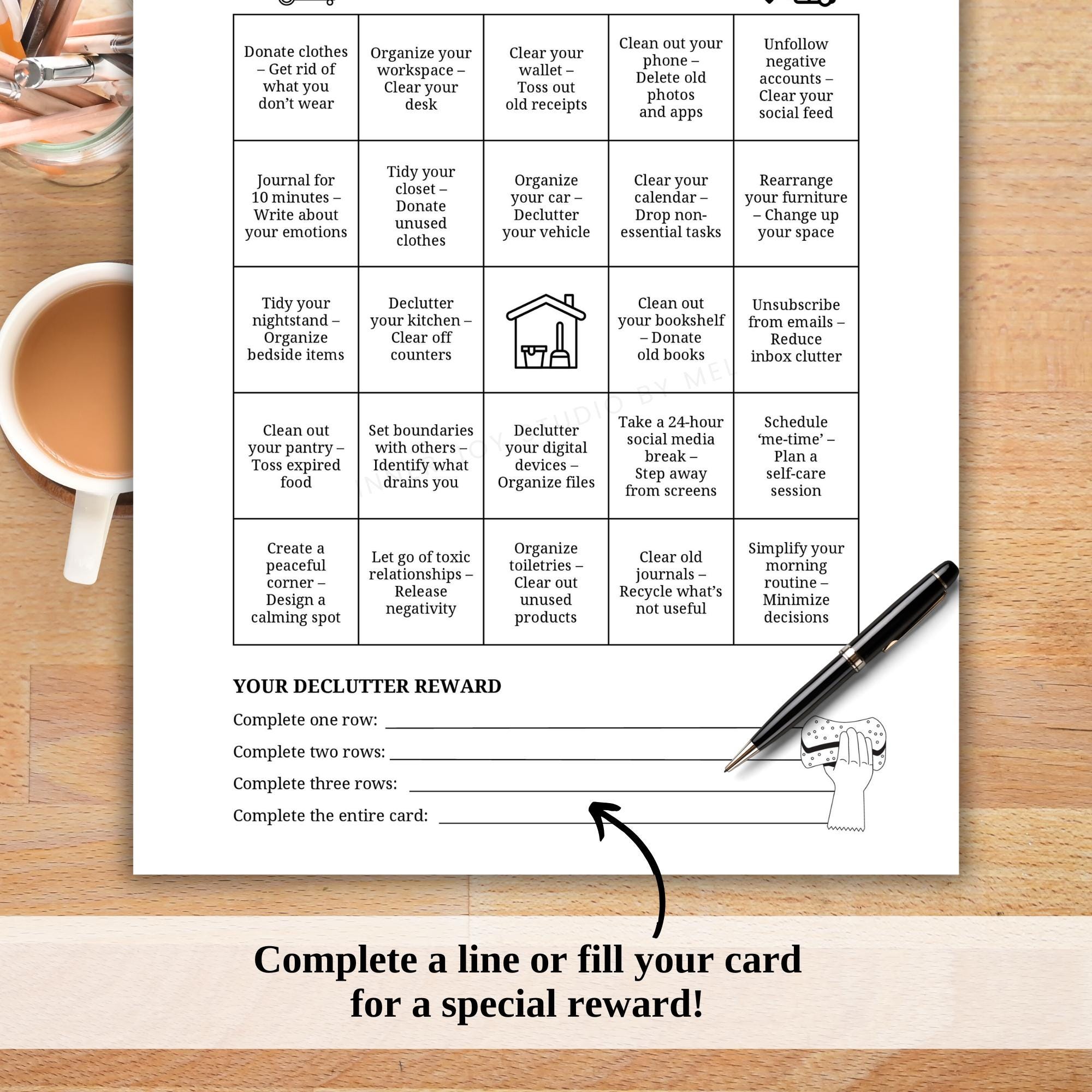 Printable Declutter Bingo Challenge for Mental Health, Cleaning ...