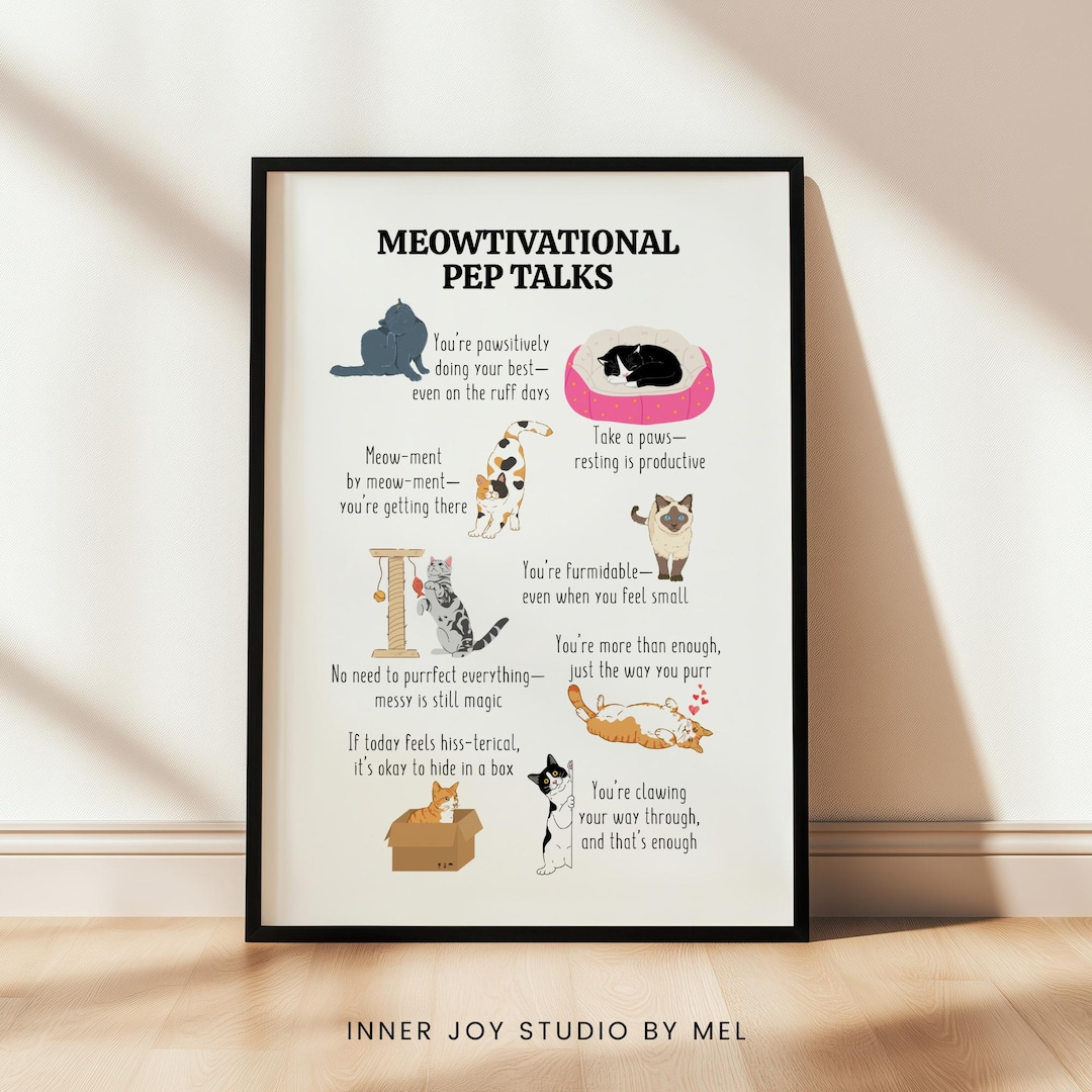 Printable Cat Theme Self Love Affirmation Wall Art, Mental Health ...