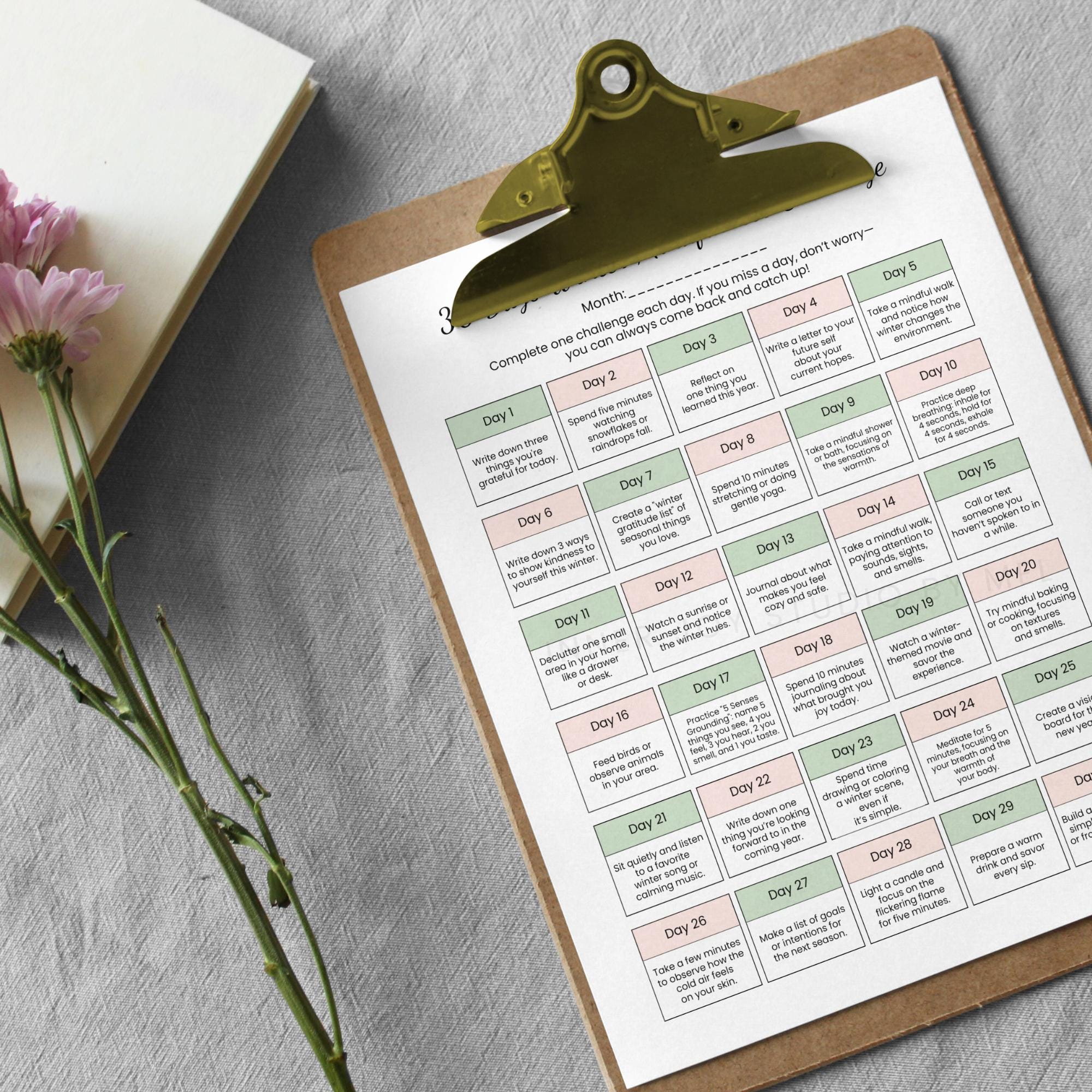 Printable 30 Day Winter Mindfulness Challenge, Mental Health Activity ...