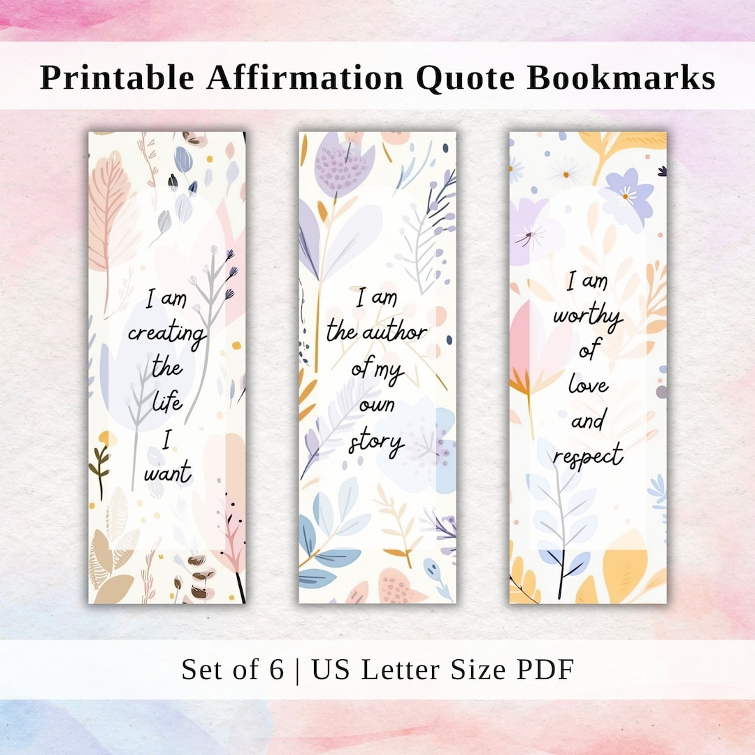Printable Cute Bookmarks for Women, Affirmation Quote Bookmarks, Book ...
