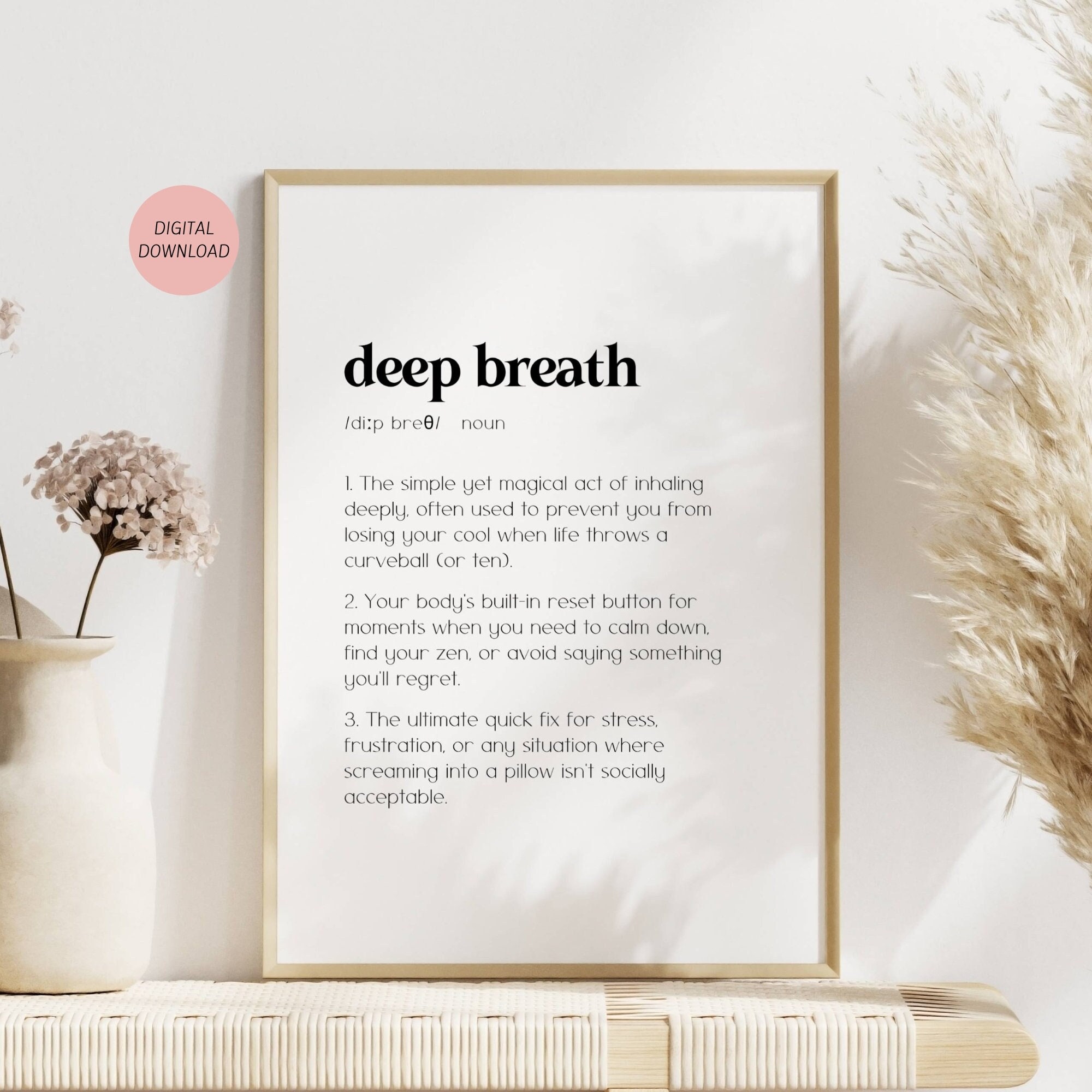 Deep Breath Definition Print, Funny Printable Wall Art for Mental ...